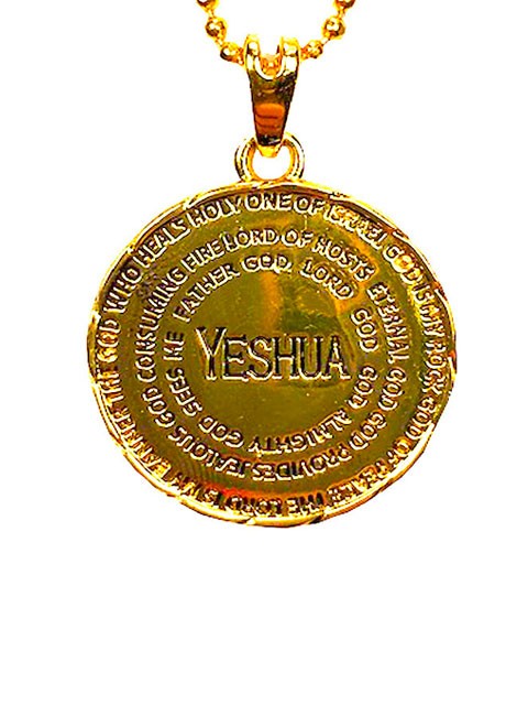Yeshua Names Of God Medallion Necklace in English and Hebrew -Gold and ...