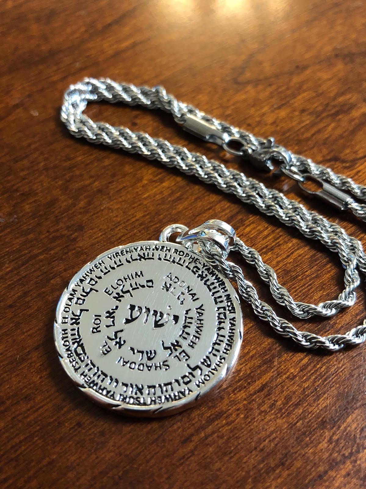 Yeshua Names Of God Medallion Necklace in English and Hebrew -Gold and ...
