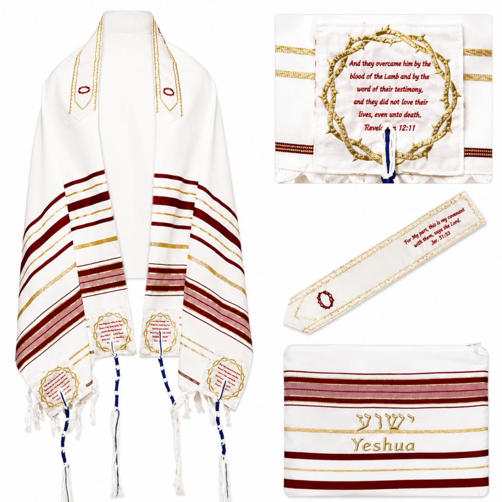 Blood of Yeshua Prayer Shawl Red Messianic Tallit with Bag