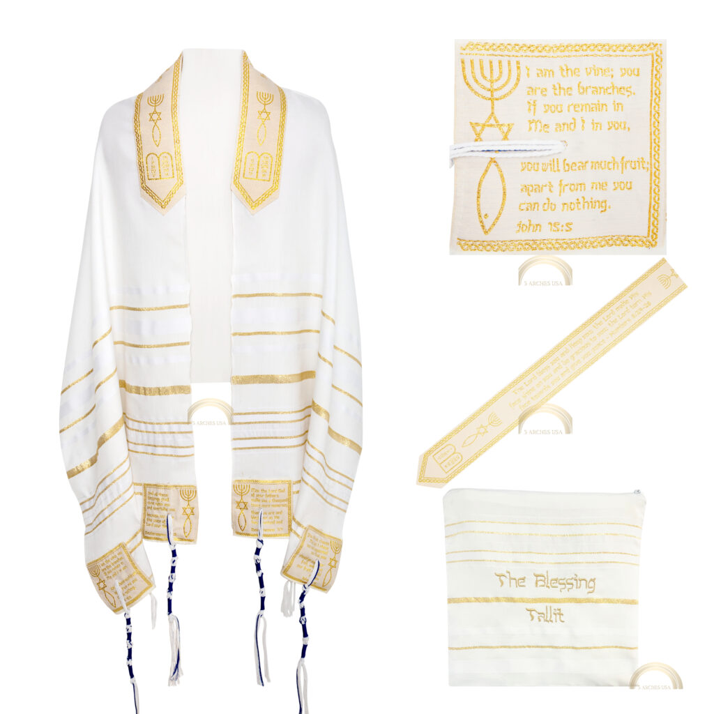 The Blessing Tallit, Messianic Prayer Shawl Christian, Gold/White ...